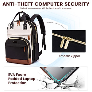 LOVEVOOK Laptop Backpack for Women, Fashion Travel Work Anti-theft Bag with Lock, Business Computer Backpacks Purse, College School Student Bookbag, Fits 15.6 Inch Laptop, Beige-Black-Brown