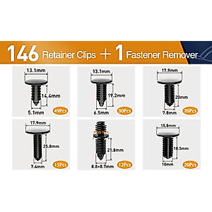 GOOACC 146PCS Nylon Bumper Shield Retainer & Double End Xmas Tree Retainers Clips Universal Auto Body Shield Retainer Fastener Clip Assortment- Bonus Fastener Remover