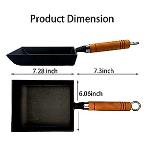 WSGSYYDS Tamagoyaki Japanese Omelette Pan Cast Iron with Wooden Lid, Square Japanese Egg Pan, Rectangle Tamago Pan with Spatula & Chopsticks 7” x 6” (Black)