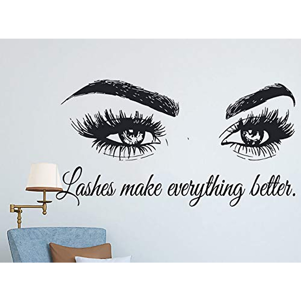 DNVEN Eyelash Stickers Girl Wall Decals Quotes Lashes Make Everything Better Beauty Salon Wall Decals Makeup Wall Decors Vinyl Removable Murals Bedrooms Lash Room Decor for Women Room 31 x 16 inches