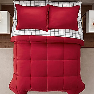 Serta Simply Clean Complete 7 Piece Hypoallergenic Reversible Bed in a Bag with Sheets and Pillow Cases for All Season, Queen, Red/Grey