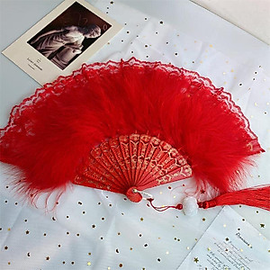 Classical Feather Folding Fan with Pendant Sweet Girly Dark Gothic Court Dance Photography Props Fan Wedding Decoration
