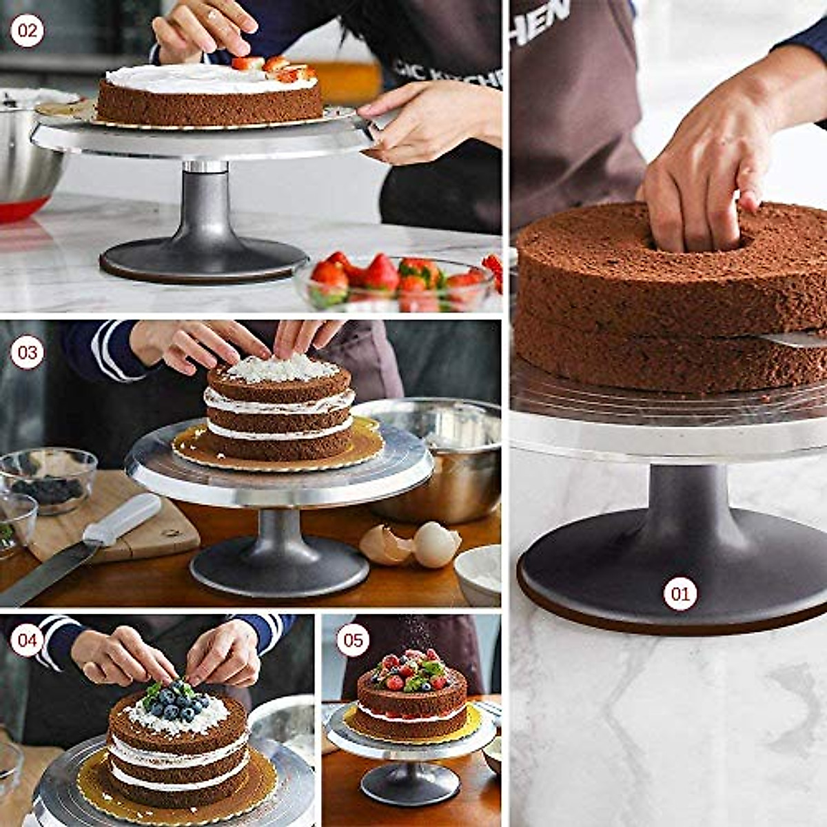 12'' Cake Stand, Cake Spinner Cake Decorating Supplies, Round Decorating Turntable Revolving Aluminum Table Holder Baking Display Tray Plate Tools Accessories for Birthday Wedding Party