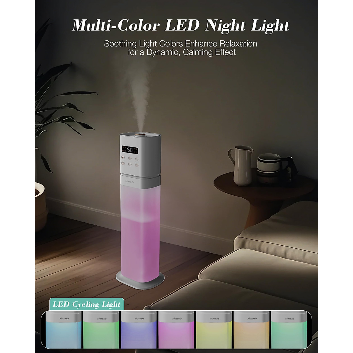 akacozie Humidifier Large Room Home Bedroom, 2.1Gal/8L Top Fill, Cool Mist Humidifiers for Bedroom with Essential Oil Diffuser, 360 Nozzle and Extended Tube for Indoor Plant, Whole House, Baby, Quiet