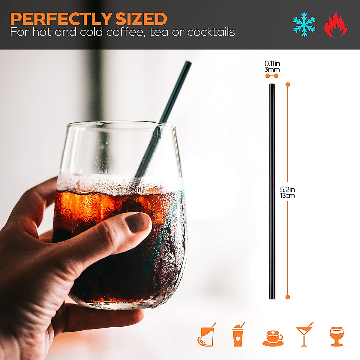 Disposable Straw Bundle for Parties and BBQs 5'' Long Mini Plastic Coffee Straws in Bright Colors and Black