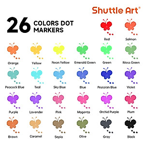 Shuttle Art Washable Dot Markers 26 Colors with Free Activity Book, Fun Art Supplies for Kids Toddlers and Preschoolers, Non Toxic Water-Based Paint Daubers, Dot Art Markers