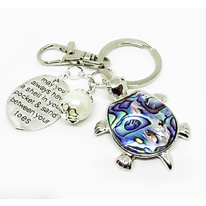 Sea Turtle Keychain - Beach Inspired Gifts - Abalone Shell Turtle Keyring - Birthday Gifts for Women