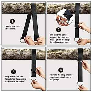 Wooden Tree Swing Set, Wooden Swing Seat with 2 Carabiners, 2 Strengthen Straps and Adjustable Rope for Kids Indoor Outdoor, 17.7'' x 7.5'' x 1.2''