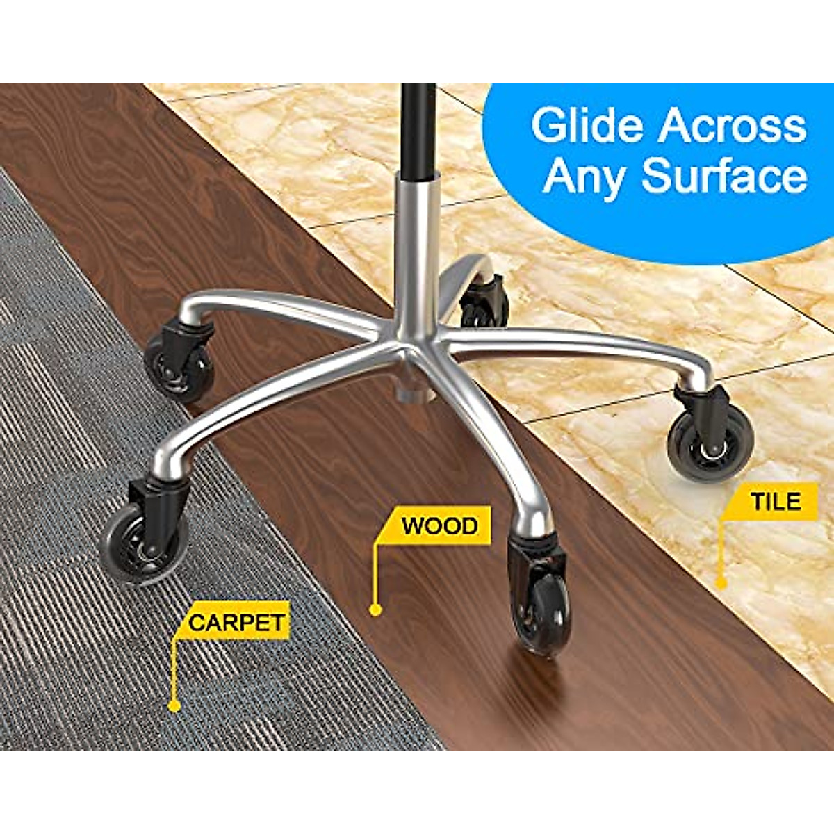 3" Office Chair Caster Wheels Replacement for Hardwood,Carpet,Tile,Universal Fit Standard Stem 7/16",Mute & Smooth Rolling Rubber Wheels for Chair to Replace Office Chair Mat,Set of 5