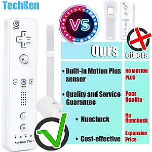 2 Pack Wii Remote with Wii Motion Plus Inside | Shock Wii Nunchuk Controller | Compatible Nintendo Wii, Wii U
