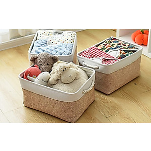 Sacyic Fabric Storage Baskets Rectangular Baskets Baskets for Organizing Fabric Basket for Shelves Decorative Baskets for Toys Empty Gift Baskets Cloth Baskets for Storage (White&Khaki)