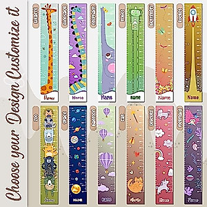 Personalized Kids Growth Chart - 12 Designs, 13oz Vinyl Height Measurement ft. cm, inches Chart for Toddlers - Ruler for Kids
