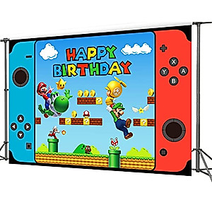 7x5 FT Super Bros Mario Birthday Party Background Decoration,Mario Video Game Photography Vinyl Photo Background