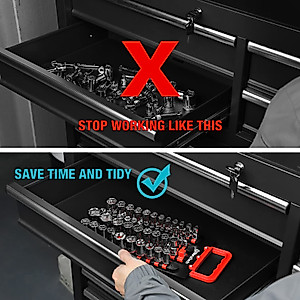 DURATECH Socket Organizer, 48-Piece Portable Socket Holder with Handle, ABS Socket Tray Wall and Tool Cart Mounted, 1/4", 3/8", 1/2" Drive Socket Organizer Tray, Red(Socket not Included)