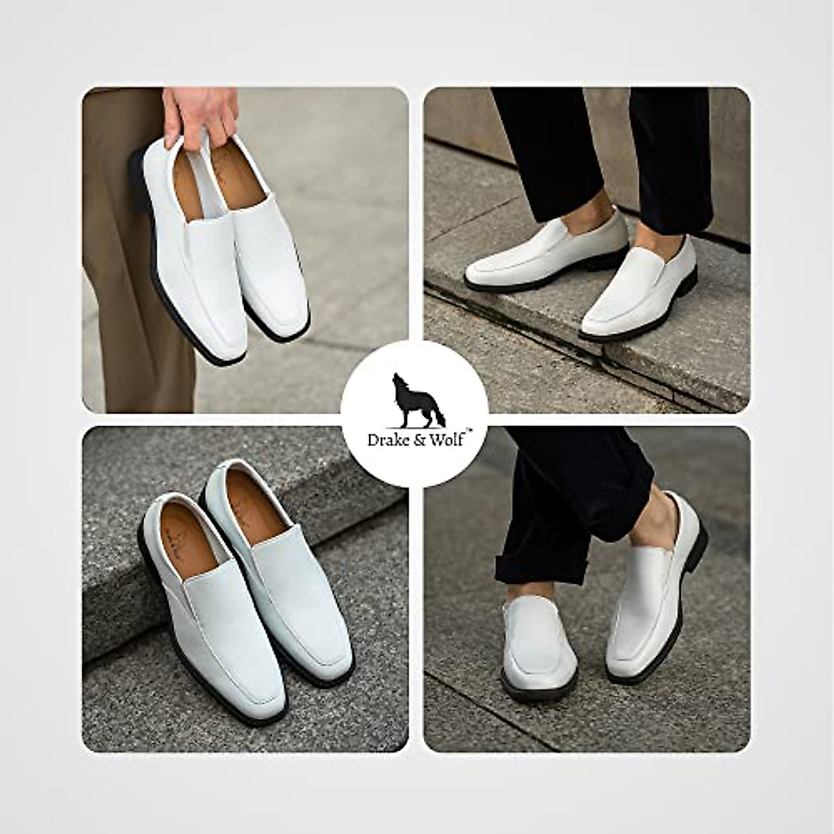 Drake & Wolf Mens Loafers - Classic Microfiber Leather Loafers for Men - Comfortable Slip On Dress Shoes - Formal White