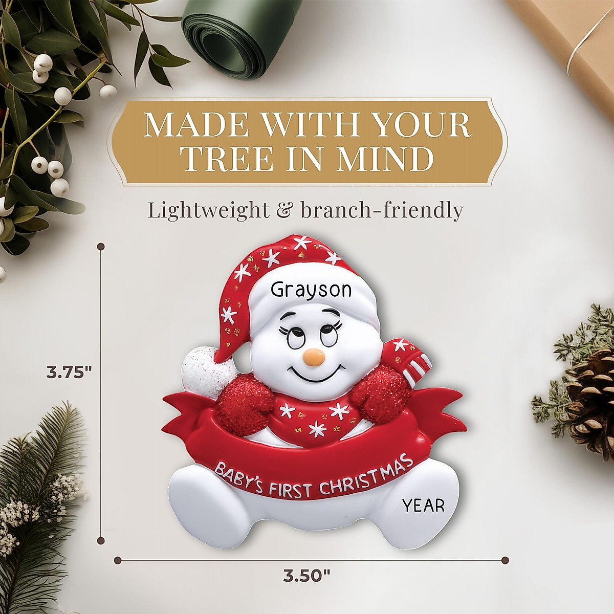 Personalized Baby Ornament 2024 – Fast & Free 24h Customization – Baby First Christmas Ornament for Tree – Custom Gift Wrapped Red Baby Snowman Keepsake for Newborns