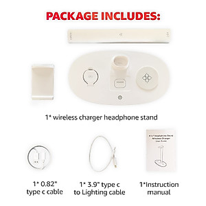 Headphone Stand with 4 in 1 Wireless Charger -Headset Holder & Station Dock for Apple Watch, AirPods Max/Pro/2/ iPhone 13/12/11, LG, Samsung Galaxy, Huawei Phone, and All Headphones Size (White)