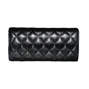 Luxury Black Quilted Leather Long Wallet Bifold Wallet Clutch Credit Card Holder Wallet Coin Purse Business Card Holder Gift for Women Gift for Girl