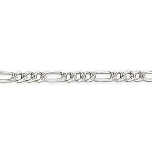 Solid 925 Sterling Silver 7mm Pave Flat Figaro Chain Necklace - with Secure Lobster Lock Clasp 20"