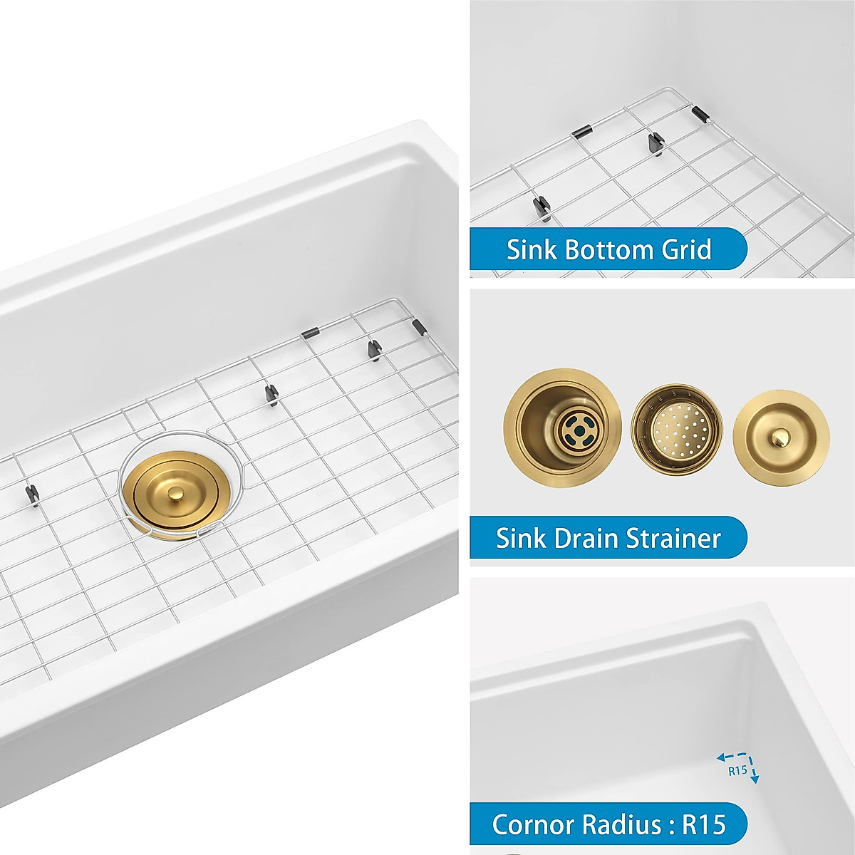 YAQUN Undermount Kitchen Sink 30 Inch, Deep Workstation Granite Composite Stone Kitchen Sink