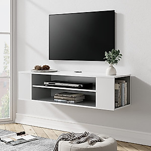 WAMPAT White Floating Entertainment Center for Wall, Floating TV Shelf Wood Media Console Storage TV Cabinet Hutch Under TV for Living Room, White, 39.4 Inch