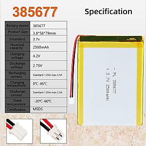 YDL 3.7V 2500mAh 385677 Lipo battery Rechargeable Lithium Polymer ion Battery Pack with JST Connector