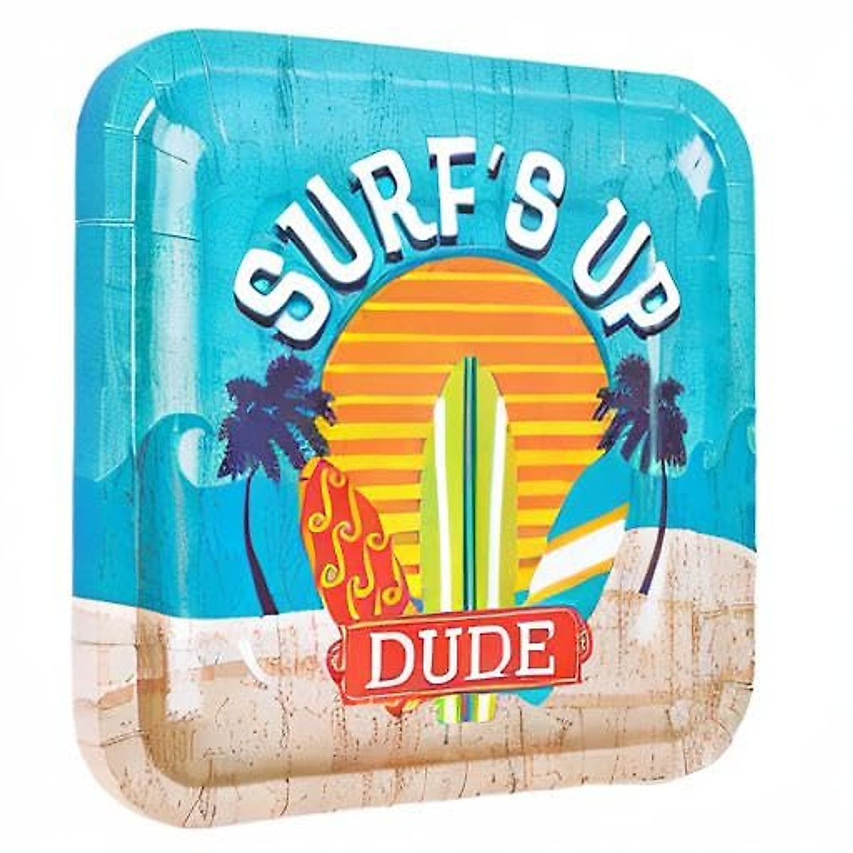 Fun Express Surf‘s Up Dude Luau Party Paper Dinner Plates - Summer Hawaiian Beach Wave Surfing Birthday Decorations - Surf Party Picnic Disposable Tableware for Boys - Party Supplies - 8 Pieces