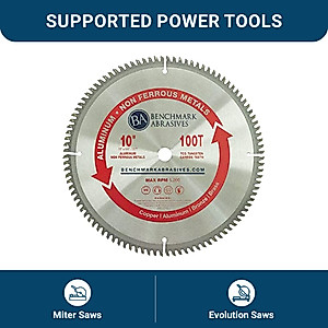 Benchmark Abrasives 10" TCT Saw Blade with 5/8" Arbor, Circular Saw Blades for Cutting Plastic Aluminum Non-Ferrous Metals Fiberglass, Smooth Cutting ‎(10" - 100 Teeth)