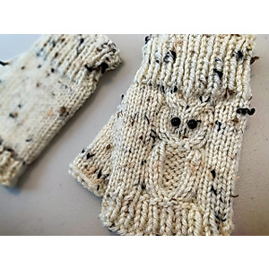 Hand Knit Adult Owl Fingerless Gloves Mittens Mitts – Knitted Granny Gloves with Owls for Warm Hands – Handmade Gift for Women Wife Girlfriend – Handcrafted Hand Warmers (Small, Red)