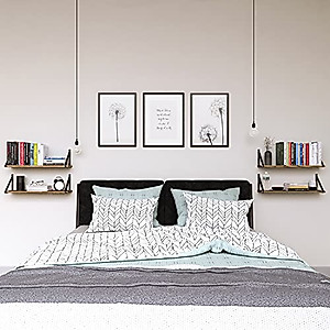 Wallniture Bora Floating Shelves, 24”x6”, Set of 4, Small Bookshelf Unit for Living Room, Office, Bedroom, Natural Burned Rustic Wood Wall Decor with Metal Shelf Bracket