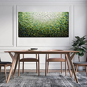 Yotree Paintings, 24x48 Inch Paintings Oil Hand Painting 3D Hand-Painted On Canvas Abstract Artwork Art Wood Inside Framed Hanging Wall Decoration Green Teal Abstract Painting