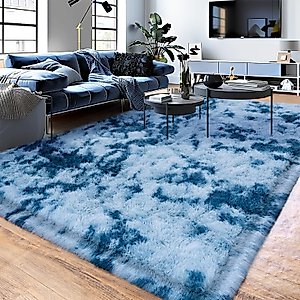 Isdook Shaggy 5x7 Area Rug, Shag Tie-Dyed Blue Rug Fuzzy Rugs for Living Room, Kids Boys Living Bedroom Decor-Modern High Pile Non Slip Area Rug