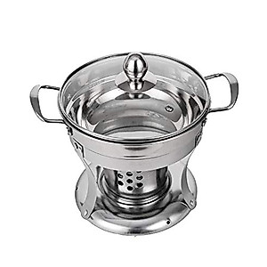 Hinomaru Collection Shabu Shabu Mini Hot Pot Stainless Steel With Glass Lid Chafing Dish Single Serving Mini Casserole Pot Cooking Gel Fuel Cookware