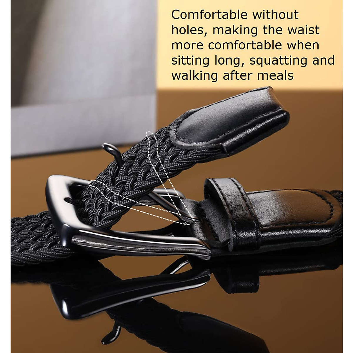 Loveliome Mens Golf Belt, Casual Belts for Men Jeans Adjustable Braided Web Belt, 45 Inches, Blue and Khaki