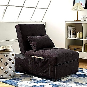 Modern Folding Couch Bed with 4 In 1 Function, Multifunction Upholstered Sleeper Sofa Bed with Pillow, Convertible Work as Chair Sofa Bed Chaise Lounge for Small Space Living, Easy Assemble (Black)