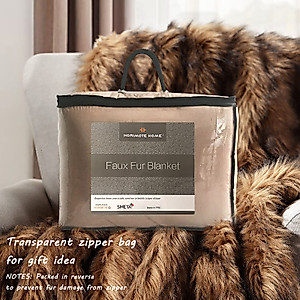 HORIMOTE HOME Luxury Plush Faux Fur Throw Blanket, Long Pile Brown with Black Tipped Blanket, Super Warm, Fuzzy, Elegant, Fluffy Decoration Blanket Scarf for Sofa, Armchair, Couch and Bed, 60''x 80''