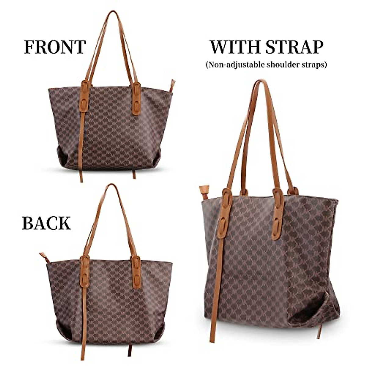 DAENO Womens Purses and Handbags Large Tote Bags for Women With Zipper Ladies Shoulder Handle Satchel Bags 2pcs Set(Brown)