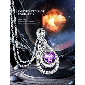 Jowaia Birthstone Necklaces for Women, 925 Sterling Silver Dainty Moon Infinity Pendant Necklace Created Amethyst Necklace Anniversary Birthday Christmas Gifts for Women Wife Mom