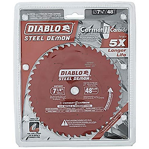 Freud Diablo DO748F Diablo Steel Demon 7 1/4 Inch 48-Tooth Titanium Carbide TCG Ferrous Metal Cutting Circular Saw Blade w/ Perma Shield Non-Stick Coating and Laser Cut Stabilizing Vents