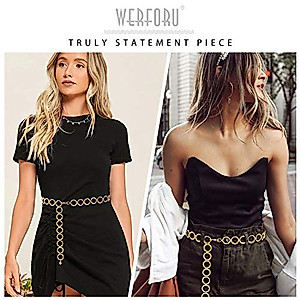 WERFORU Women Metal Link Body Chain Belt Ladies Waist Chain Belts for Jeans Dress (Gold, FIt waist size below 52 inches)