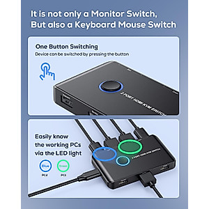 KVM Switch HDMI 2 Port Box,ABLEWE USB and HDMI Switch for 2 Computers Share Keyboard Mouse Printer and one HD Monitor,Support UHD 4K@60Hz,with 2 USB Cable and 2 HDMI Cable