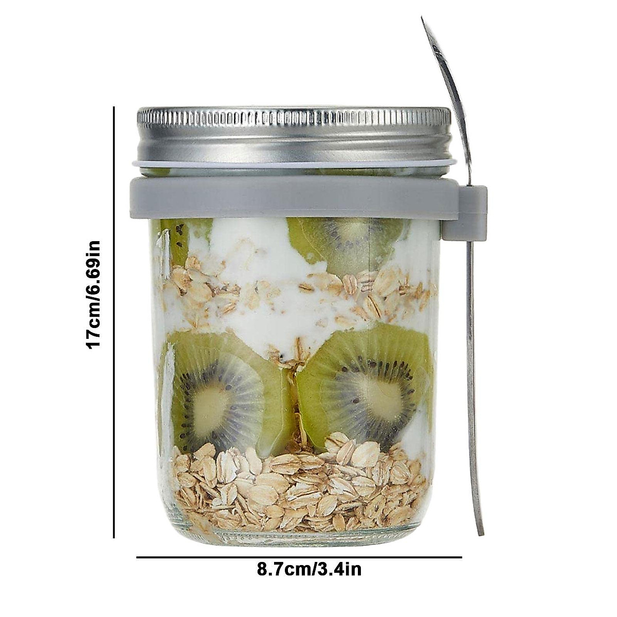 Overnight Oats Jars, 500ml Oatmeal Container, Overnight Oats Container, Jars For Overnight Oats With Measurement Marks Reusable Cups, Mason Jars For Overnight Oats, Large Capacity Airtight Oatmeal