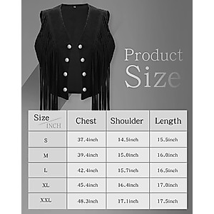 Yaomiao 70s Hippie Womens Fringe Vest Western Felt Cowgirl Hat Cowgirl Costume Rivets Sleeveless Faux Suede Tassels Jacket (Black,L)