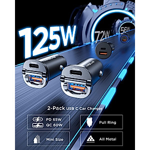 MRGLAS [2-Pack]125W USB C Car Charger, Mini Metal USB C Car Charger Adapter Fast Charging PD65W & QC60W Dual Port Type C Car Cigarette Lighter USB Charger for iPhone 15 14 ProMax iPad Samsung Macbook