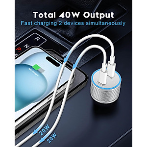 2-Pack 40W Dual Port USB C Car Charger for iPhone 15/15 Pro Max - With 3FT C to C Cable