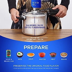 Universal 6.3 Quart / 6 Liter Pressure Cooker, 7 Servings, Pressure Canner With Multiple Safety Systems and Heat Resistant Handles For Can, Soup, Meat, Beans