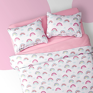 SLEEP ZONE Kids Duvet Cover Set Twin Size 2 Pieces - Super Soft & Cute Comforter Cover with 1 Pillow Sham, Easy Care Zipper Closure (Rainbow, Twin)