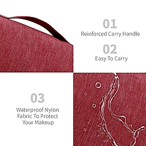 Lcsmaokin Large Capacity Toiletry Bag Travel Bag with Hanging Hook for Men and Women Waterproof Travel Cosmetic Bag Bathroom Storage Bag for Brushes Set, Full-Sized Shampoo, Toiletries, (Wine Red)