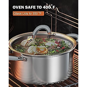 Cook N Home Stainless Cookware Sets Basic Pots and Pans, 12-Piece, Stainless Steel Grey Silicone Handle