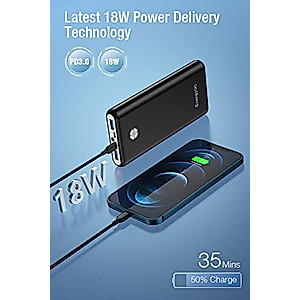 EnergyQC Pilot X7 Portable Charger,20000mAh 18W PD Fast Charging Power Bank,USB C Input/Output Battery Pack with LED Flashlight for iPhone,Samsung and More - Black